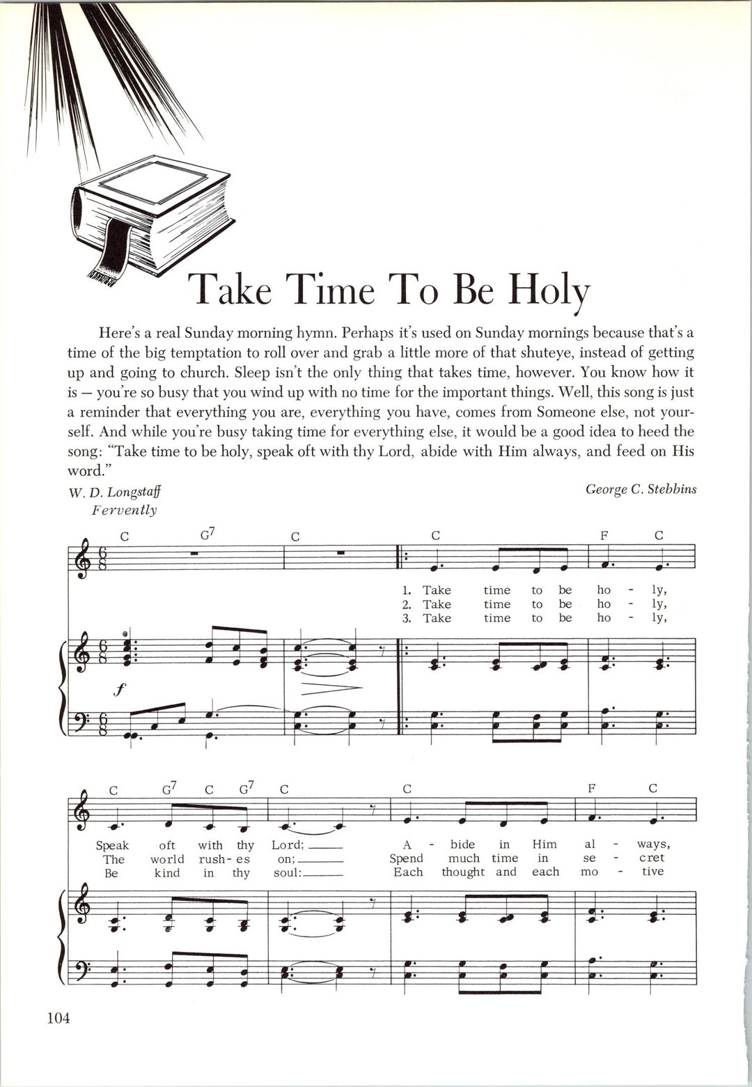Take Time to Be Holy - Digital Hymn Tune Sheet Music - Key of C - Etsy