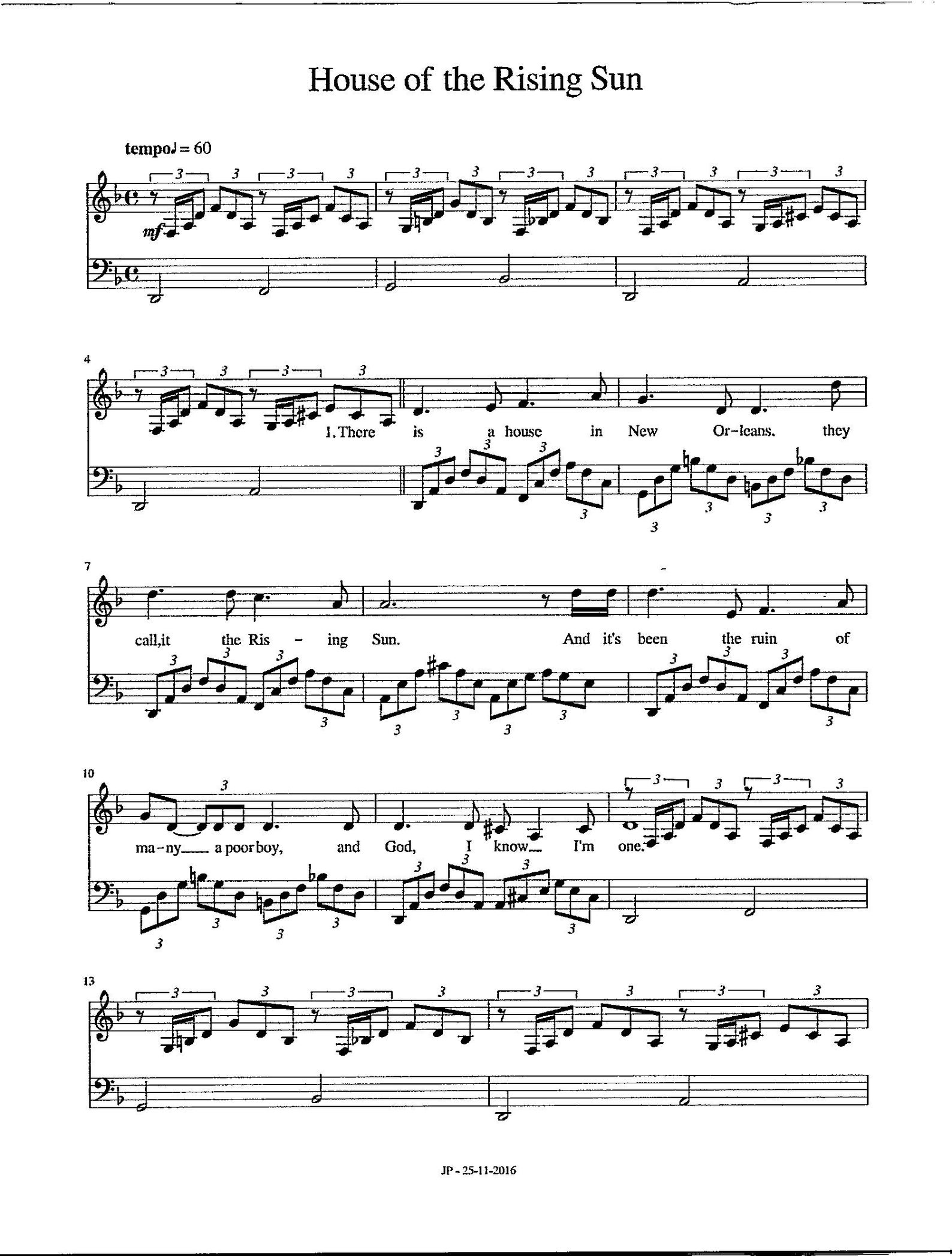 House of the Rising Sun - Digital Piano Solo With Lyrics - Key of D ...