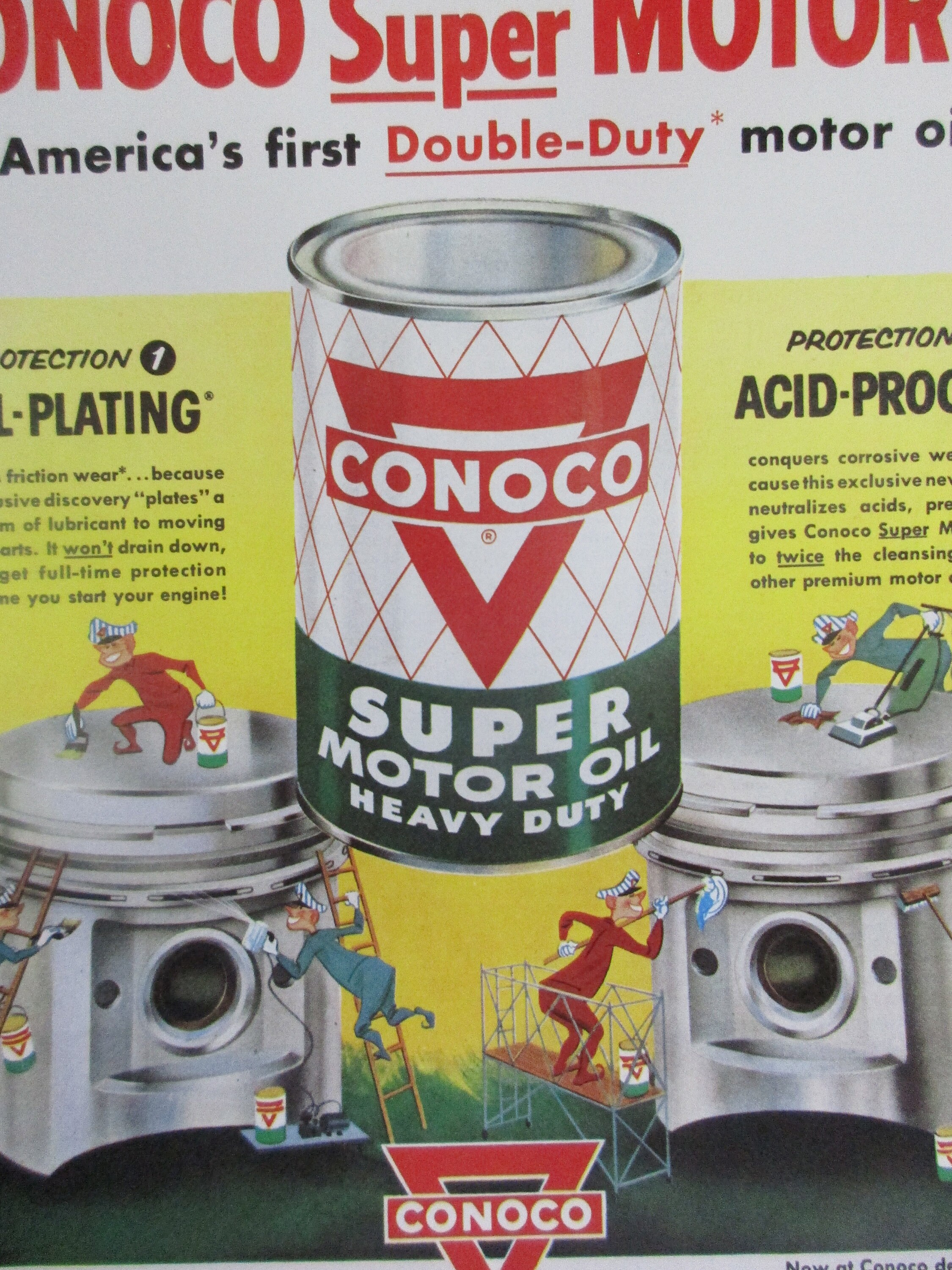 1954 Conoco Super Motor Oil Vintage Print Ad Double-duty Car Motor ...