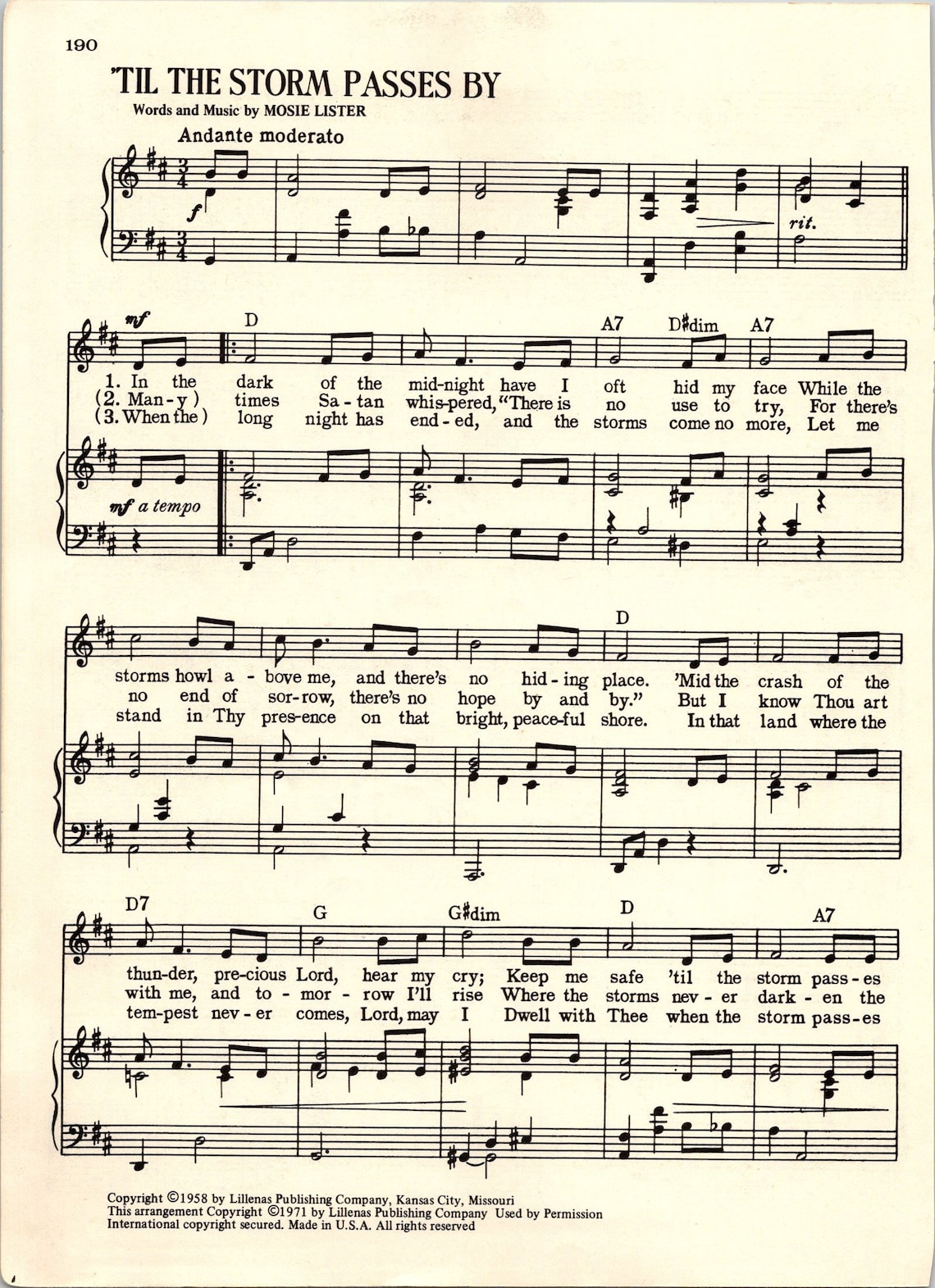 Till the Storm Passes by Hymn - Printable Sheet Music for Piano Vocal ...