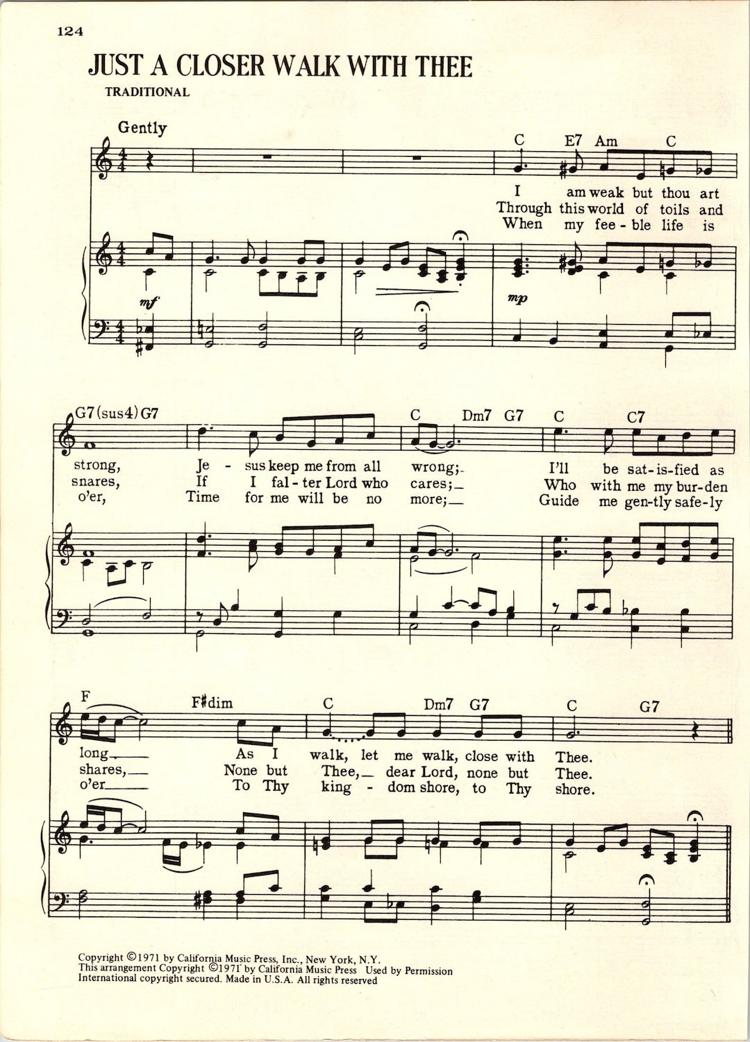 Just A Closer Walk With Thee Hymn Digital Sheet Music For Piano Vocal