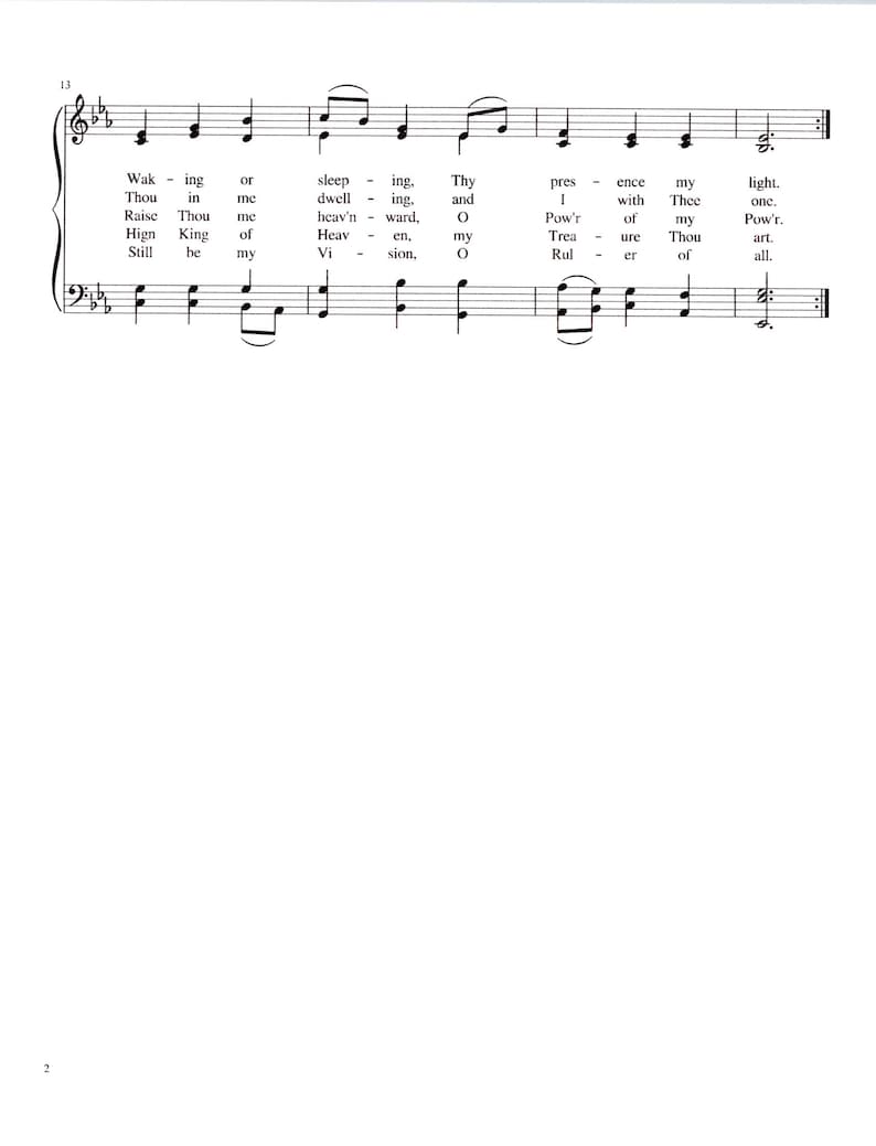 Be Thou My Vision - Digital Hymn Tune Sheet Music - Key of E Flat - Etsy