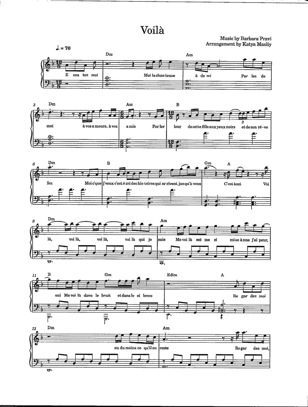 Voila - Digital Printable for Vocal Solo and Piano Lyrics in French ...