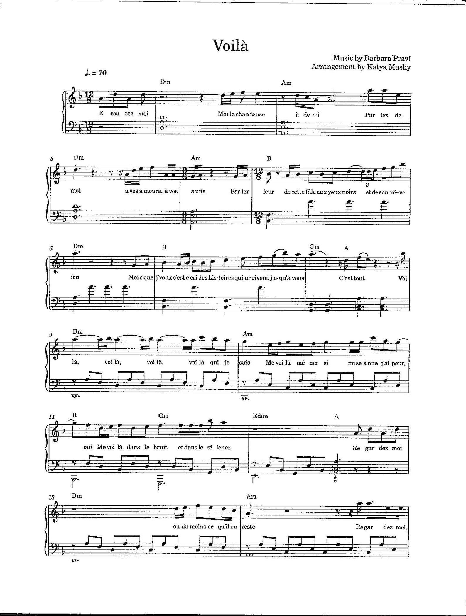 Voila - Digital Printable for Vocal Solo and Piano Lyrics in French ...