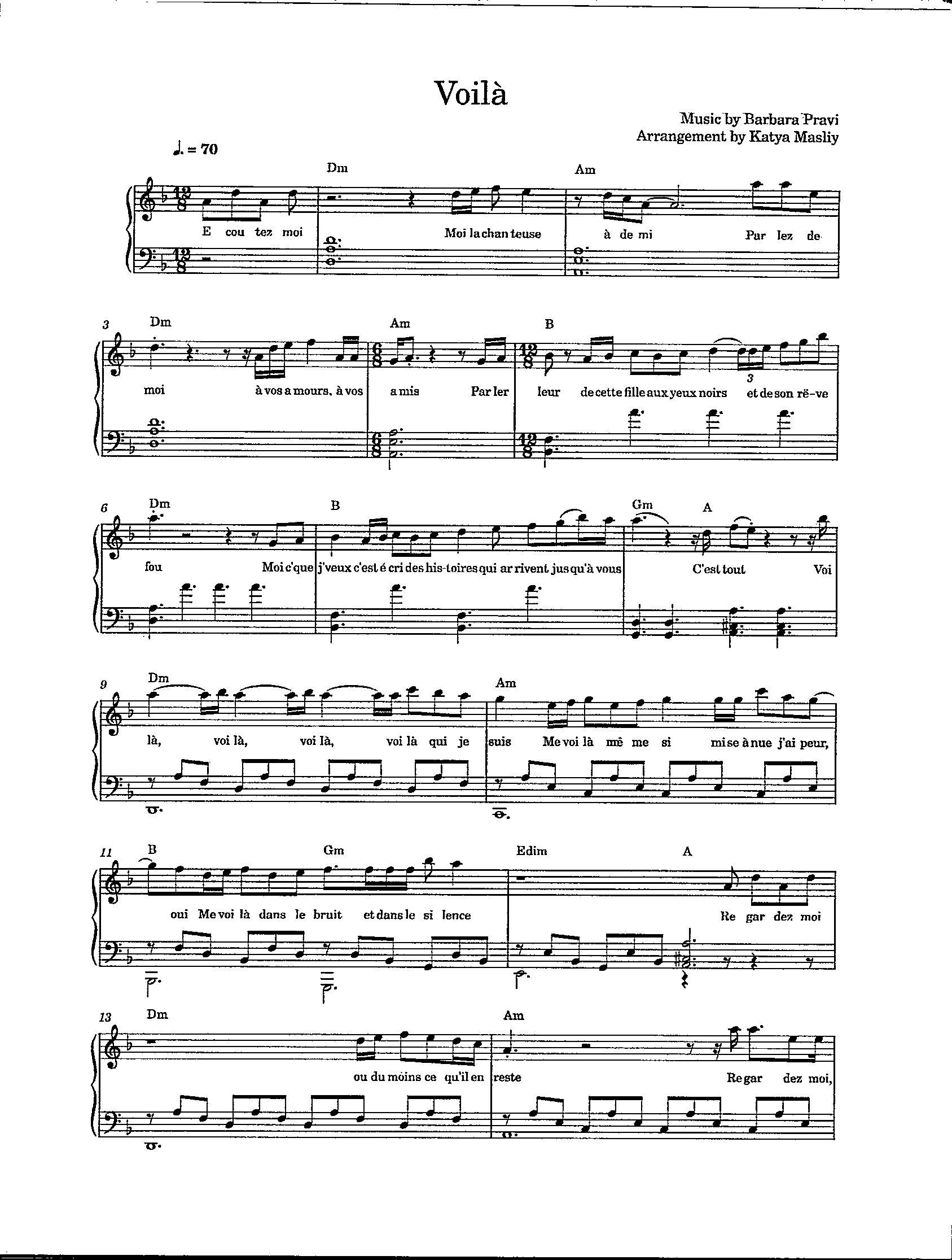 Voila - Digital Printable for Vocal Solo and Piano Lyrics in French ...