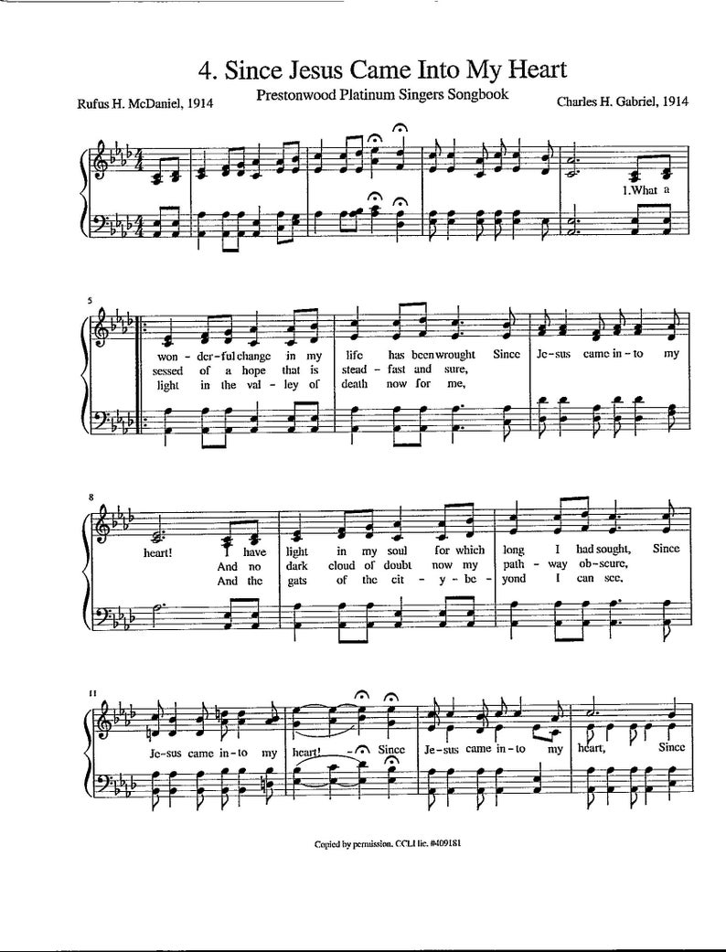 Since Jesus Came Into My Heart - Digital Download Hymn Tune for Piano ...
