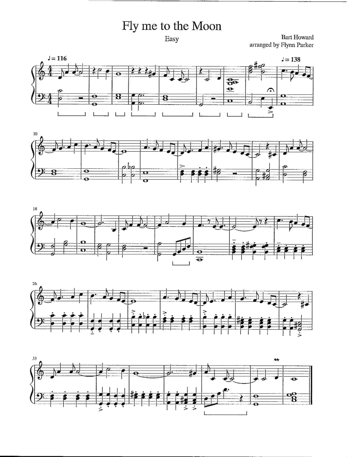 Fly Me to the Moon - Digital Printable Easy Teaching Arrangement - Key ...