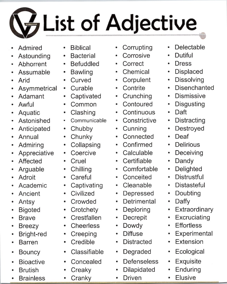 List of Adjectives for Students and Teachers - Intermediate Thru ...