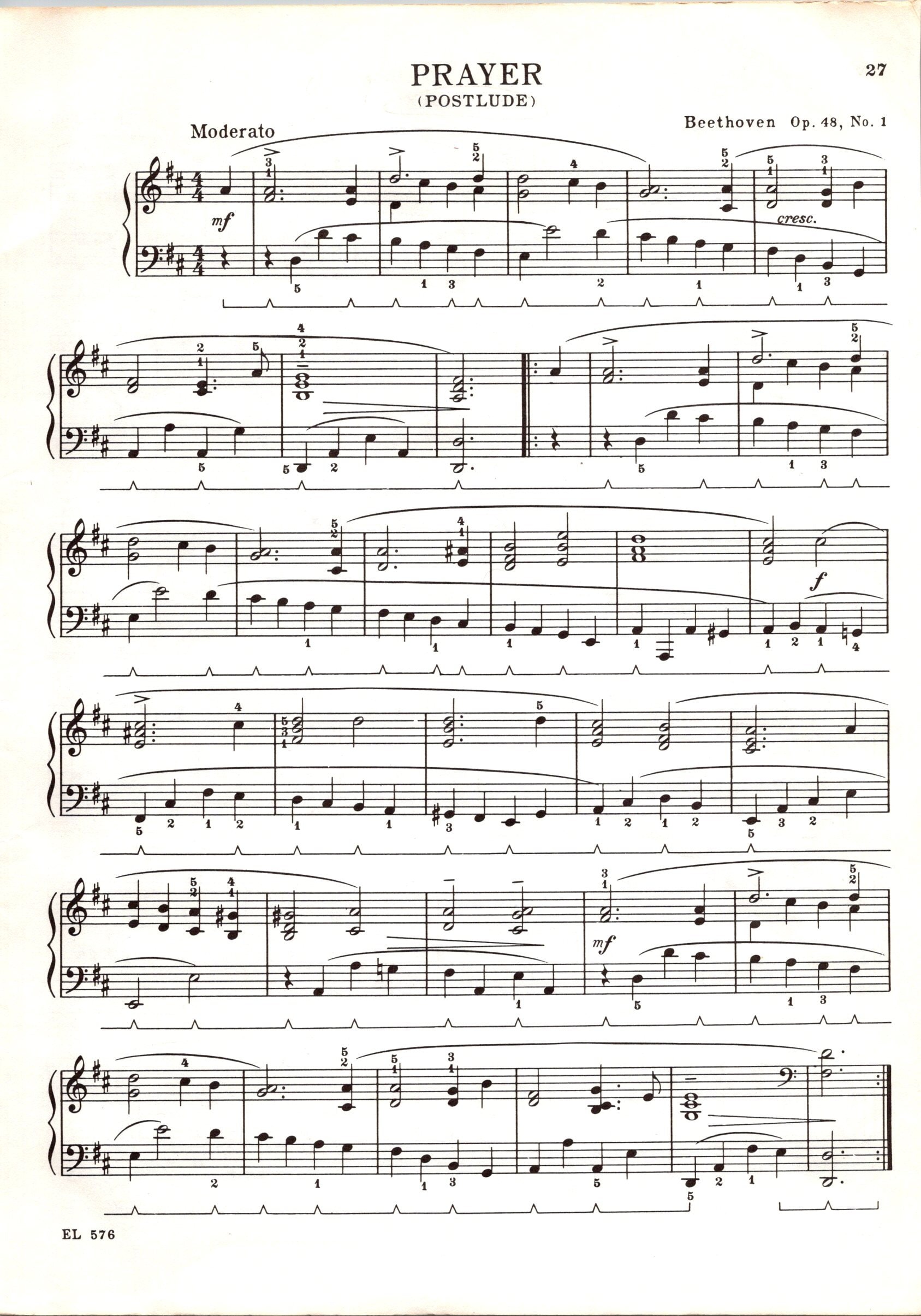 Prayer (postlude) by Beethoven DIGITAL Church Sheet Music for Piano or ...