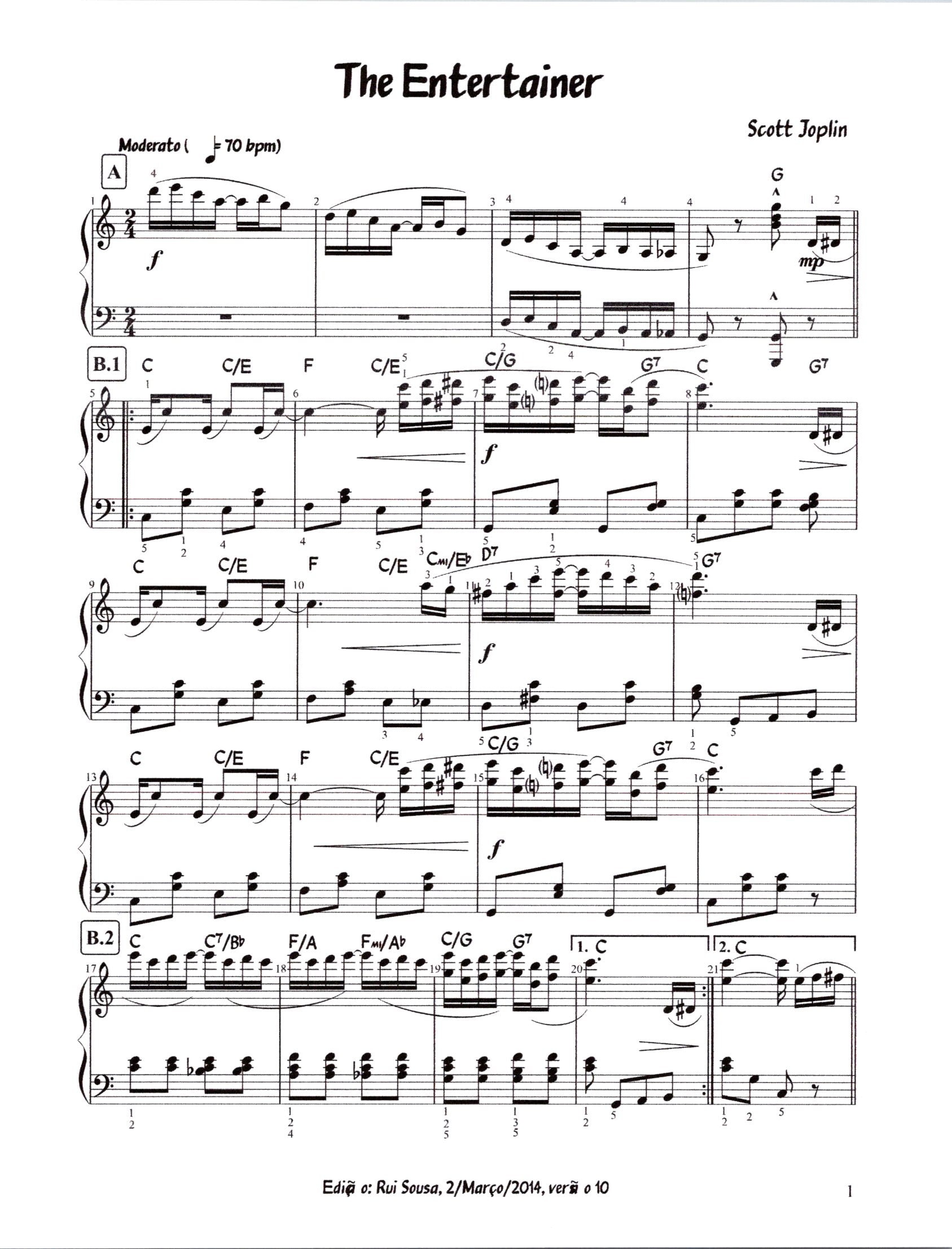 The Entertainer by Scott Joplin - Digital Sheet Music - Key of C - Etsy