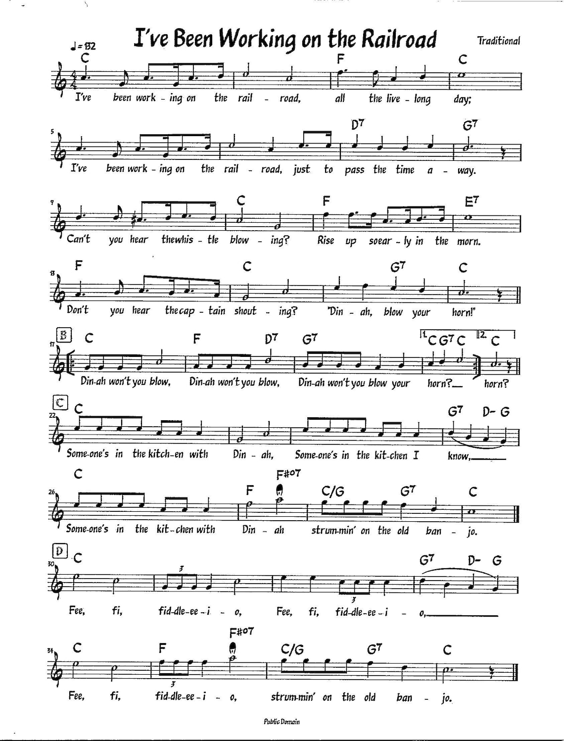 I've Been Working on the Railroad - Digital Printable Lead Sheet ...