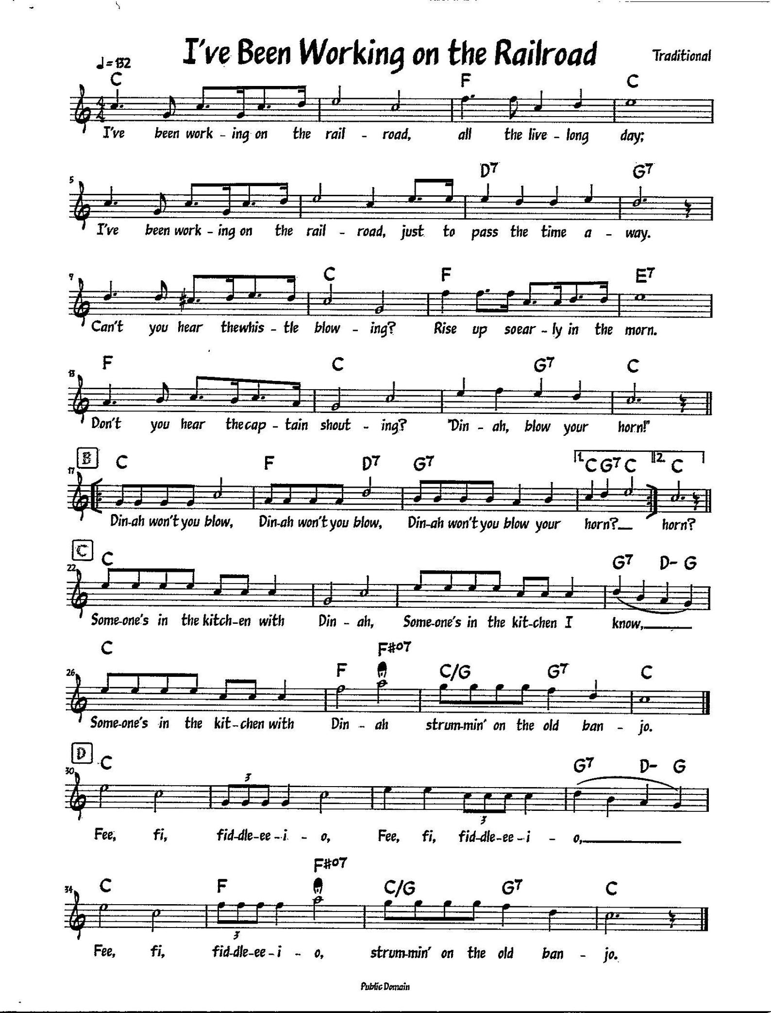 I've Been Working on the Railroad - Digital Printable Lead Sheet ...