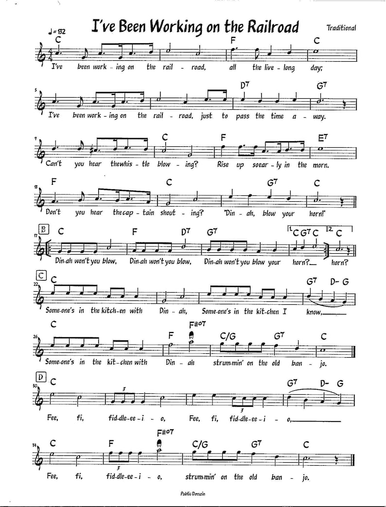 I've Been Working on the Railroad - Digital Printable Lead Sheet ...