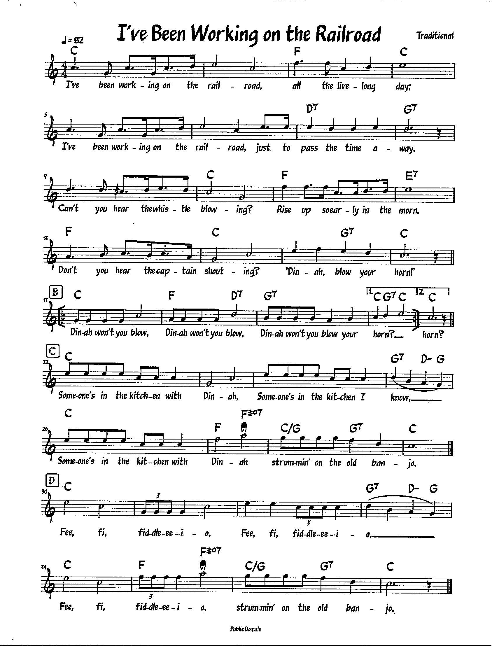 I've Been Working on the Railroad - Digital Printable Lead Sheet ...