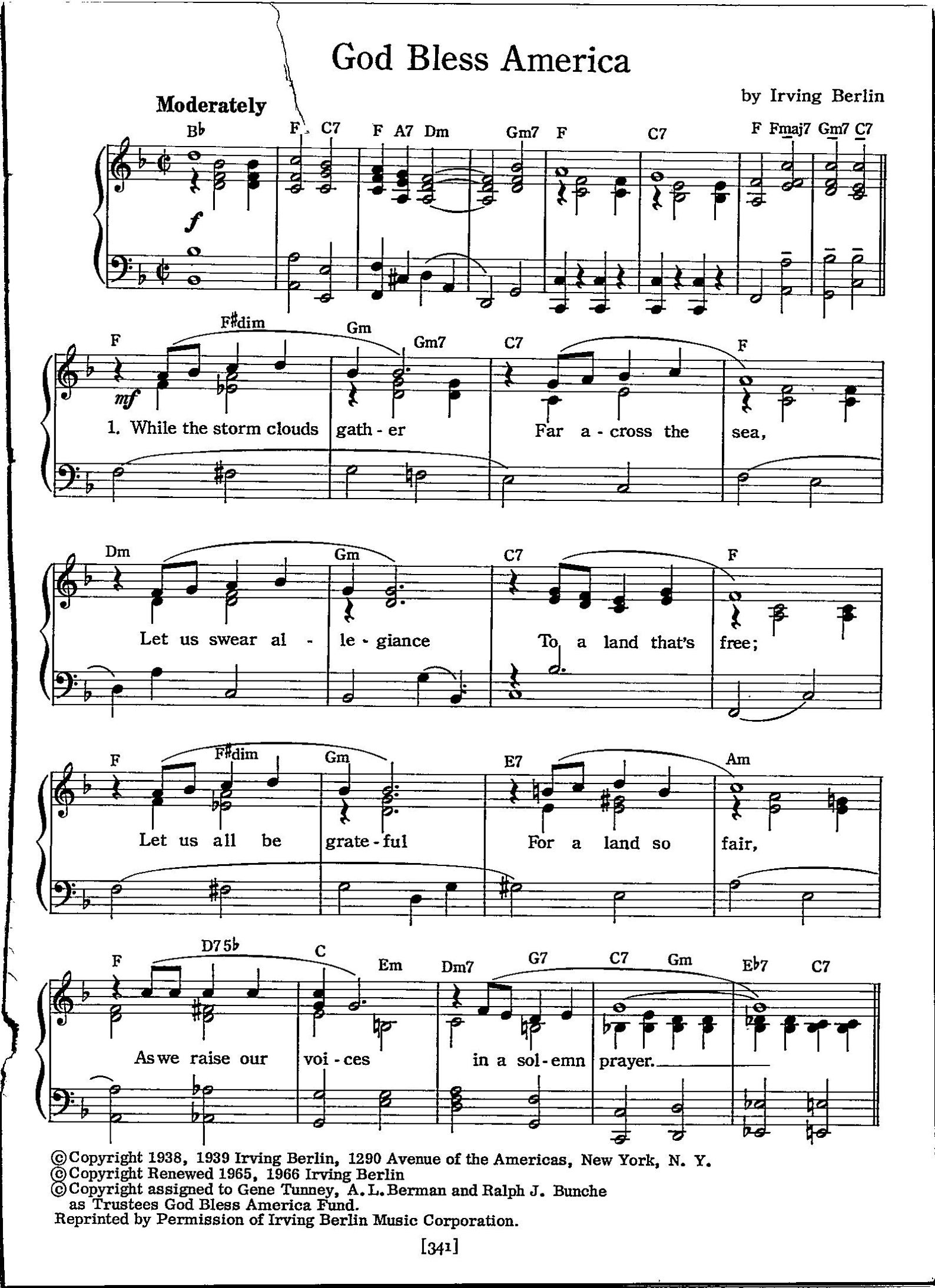 God Bless America Sheet Music - Digital Patriotic Tune - Key of F for ...