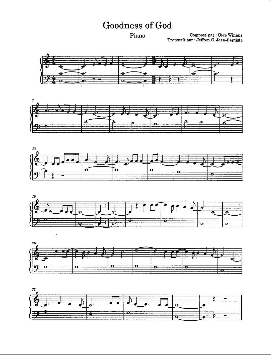 Goodness of God - Printable Easy Piano Solo - Key of C - Etsy