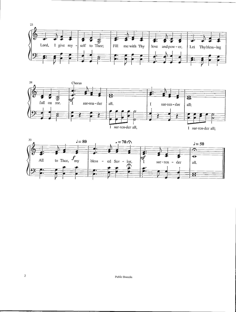 I Surrender All - Digital Hymn Tune for Piano With Lyrics - Key of C - Etsy