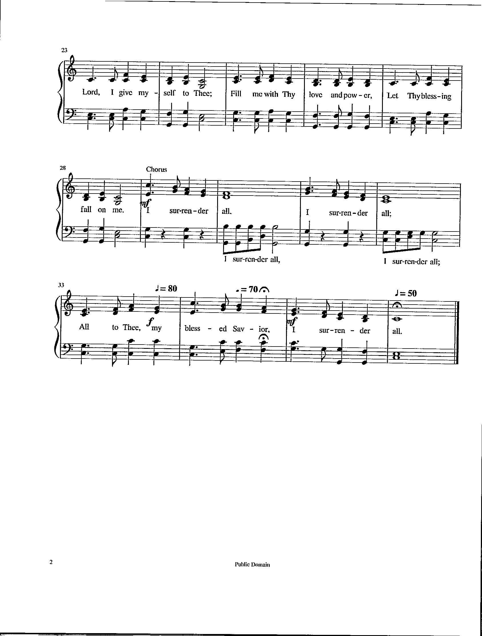 I Surrender All - Digital Hymn Tune for Piano With Lyrics - Key of C - Etsy