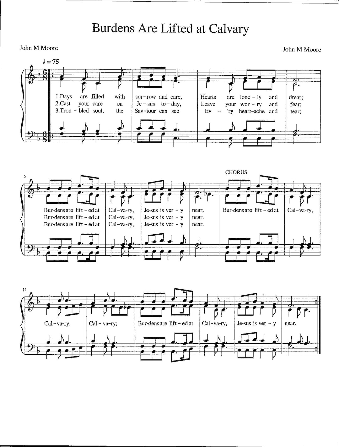 Burdens Are Lifted at Calvary - Digital Hymn Tune for Piano & Lyrics ...