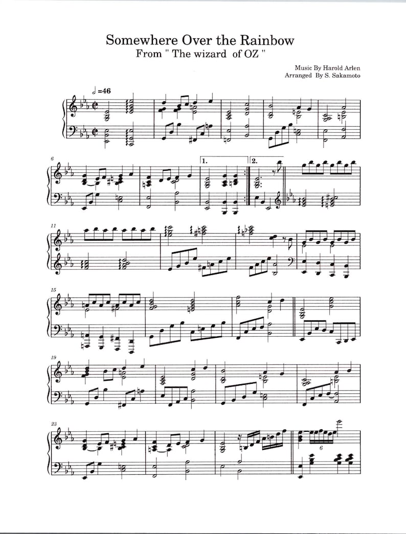 Somewhere Over the Rainbow (from the Wizard of Oz) - Digital Piano Solo ...