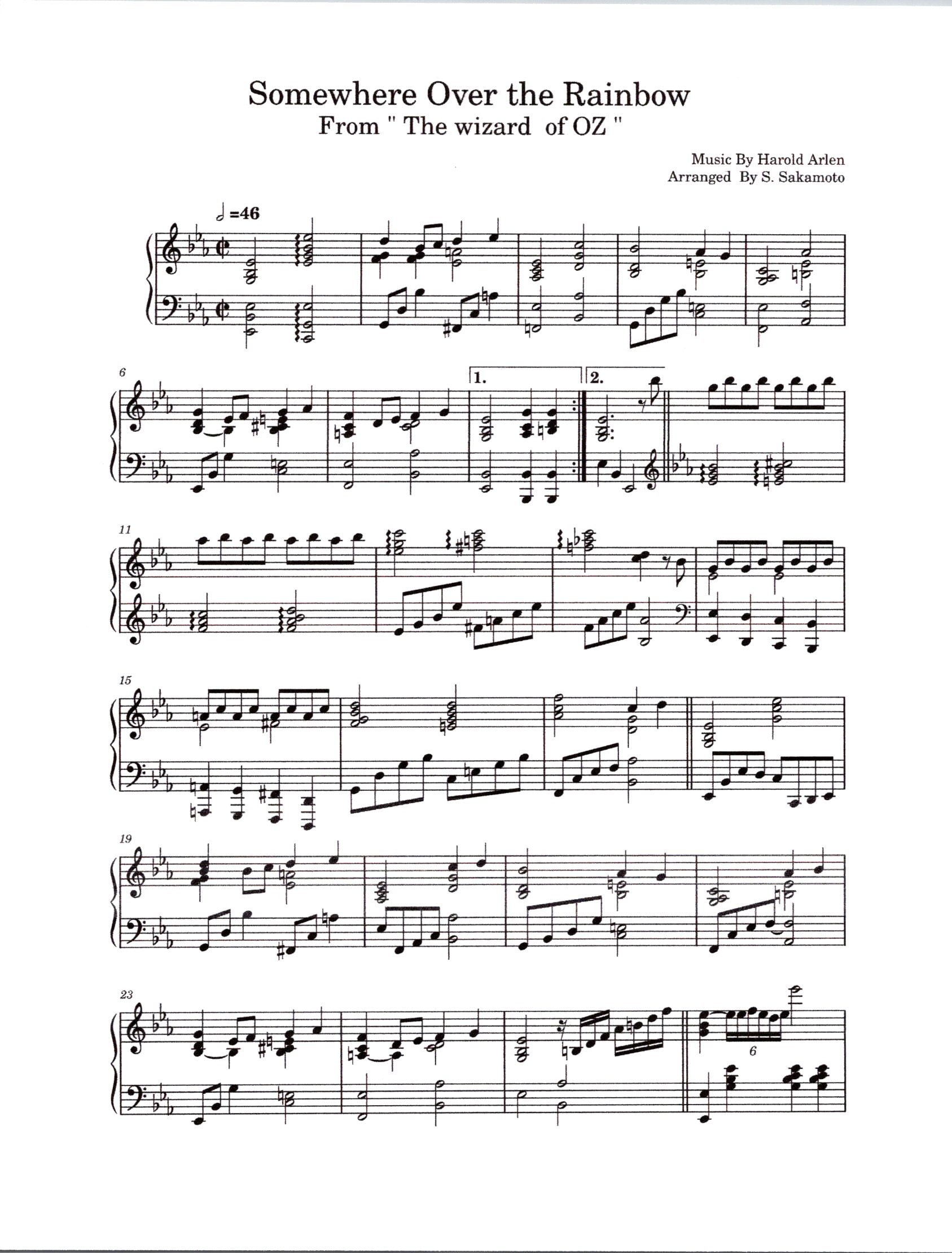 Somewhere Over the Rainbow (from the Wizard of Oz) - Digital Piano Solo ...