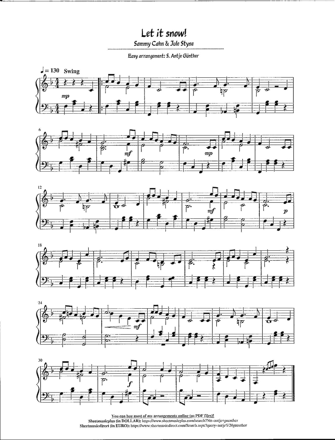 Let It Snow - Christmas Piano Solo - Early Intermediate Level - Key of ...