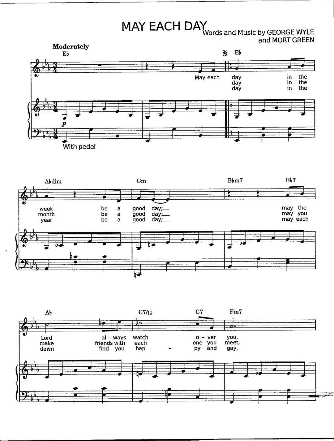 May Each Day - Printable Piano/organ With Lyrics Key of E Flat - Etsy