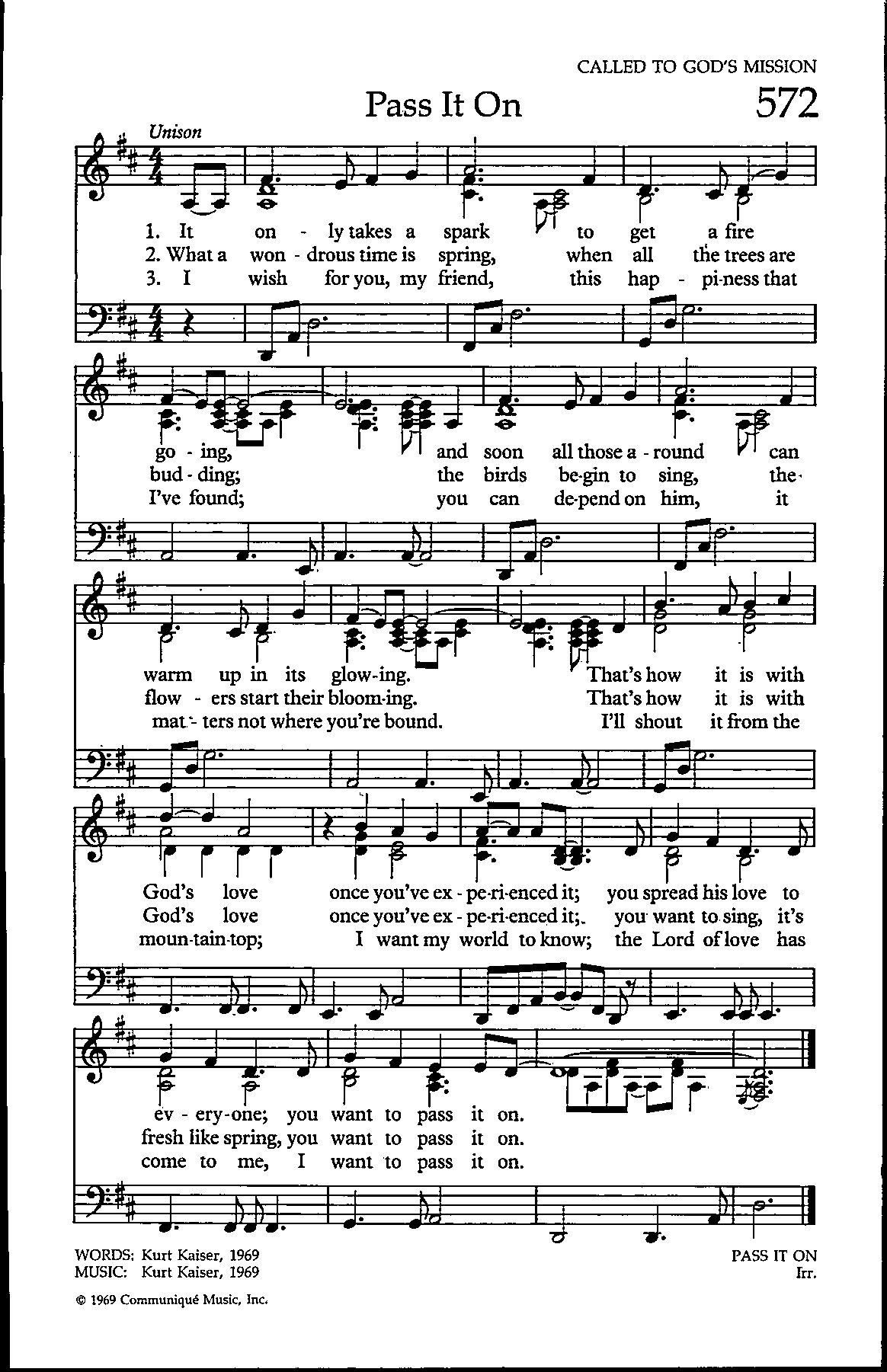 Pass It on Digital Hymn Sheet Music Key of D Intermediate Level Piano ...