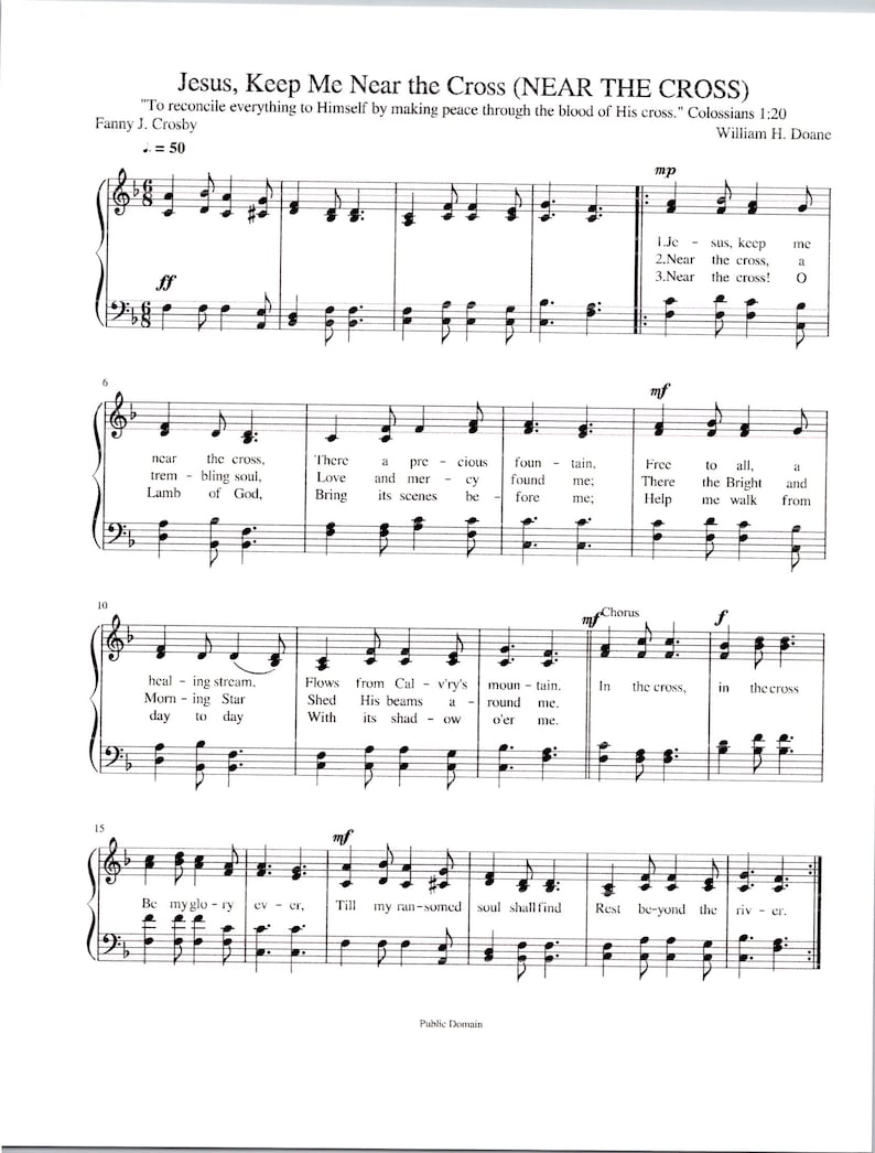 Jesus Keep Me Near the Cross - Digital Hymn Tune Sheet Music - Key of F ...