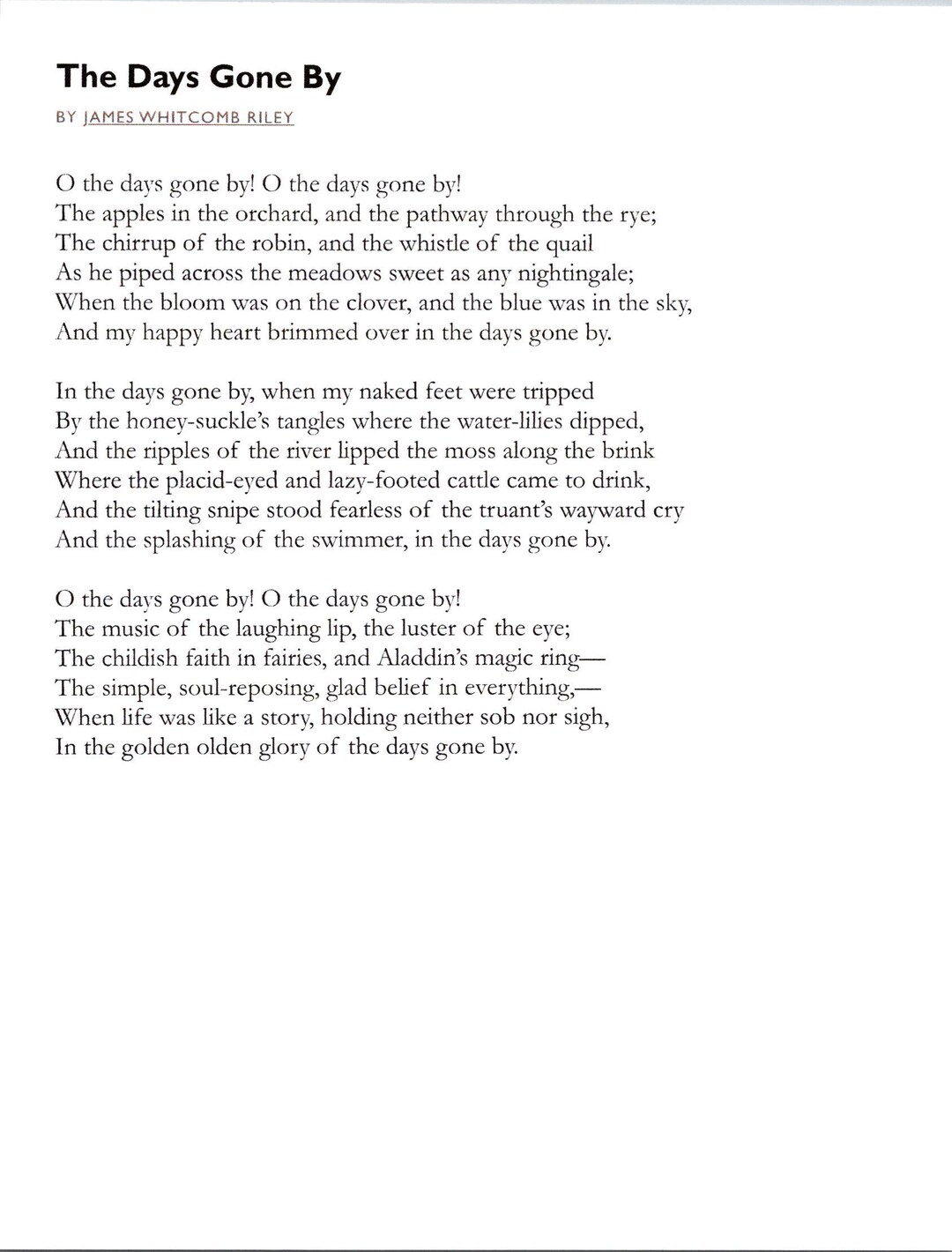 Poem - the Days Gone by - Author: James Whitcomb Riley - Digital ...