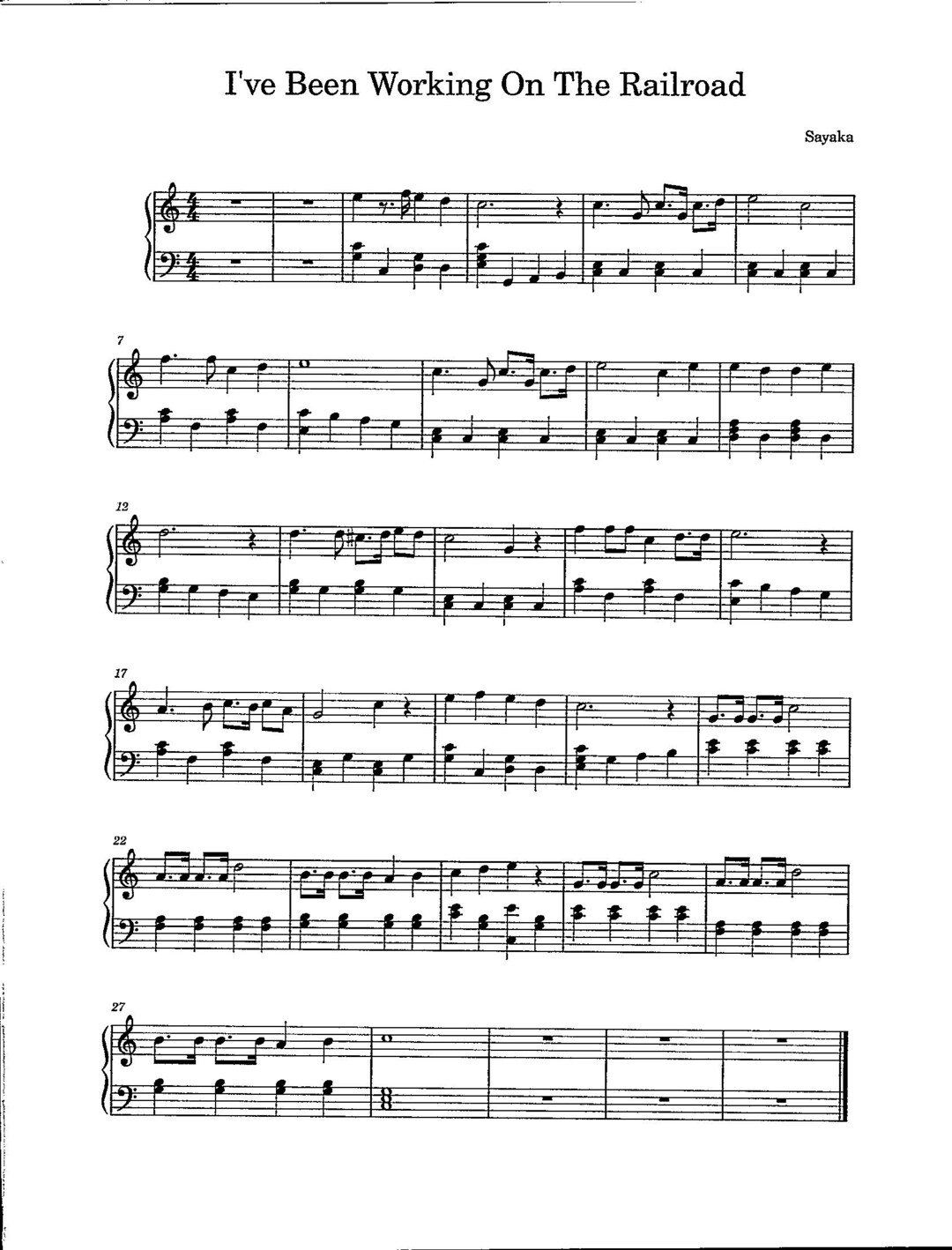 I've Been Working on the Railroad - Digital Easy Piano Solo - Key of C ...