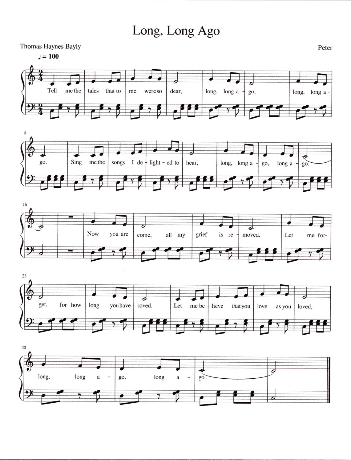Long Long Ago - Digital Folk Tune Sheet Music - Key of C - Etsy