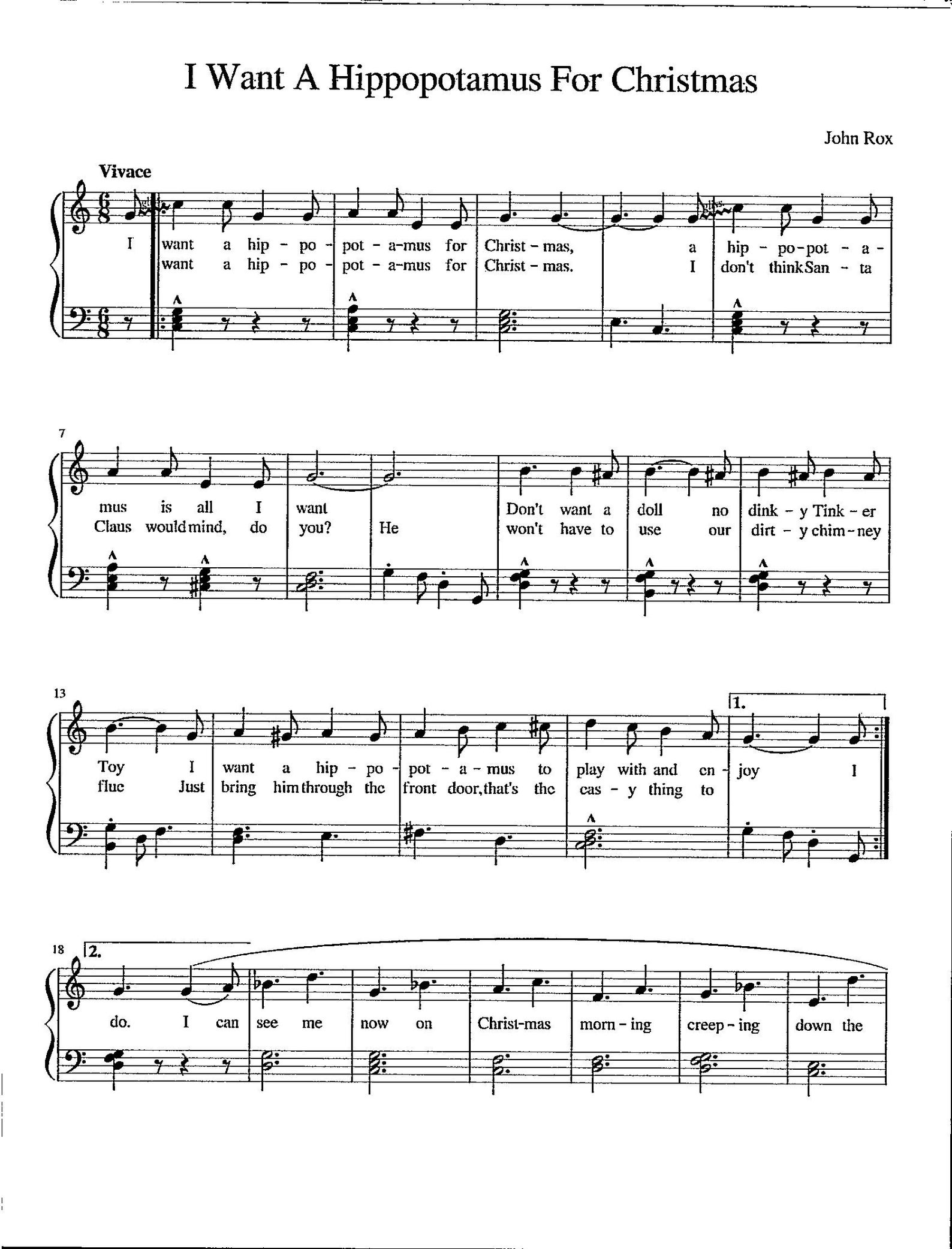 I Want a Hippopotamus for Christmas - Digital Christmas Tune With Lyrics - Key of C - Etsy