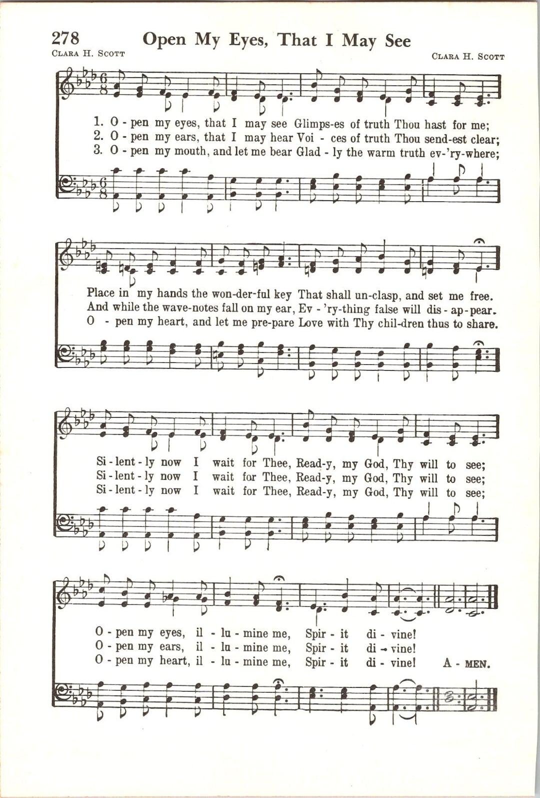 Open My Eyes That I May See - Digital Hymn Sheet Music - Key of A Flat ...