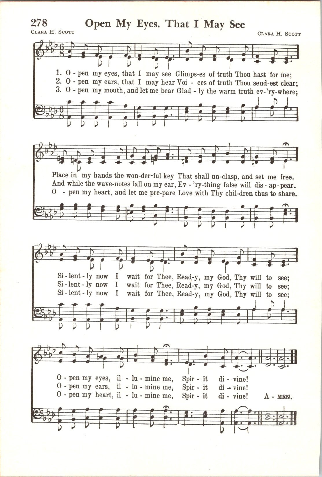 Open My Eyes That I May See - Digital Hymn Sheet Music - Key of A Flat ...
