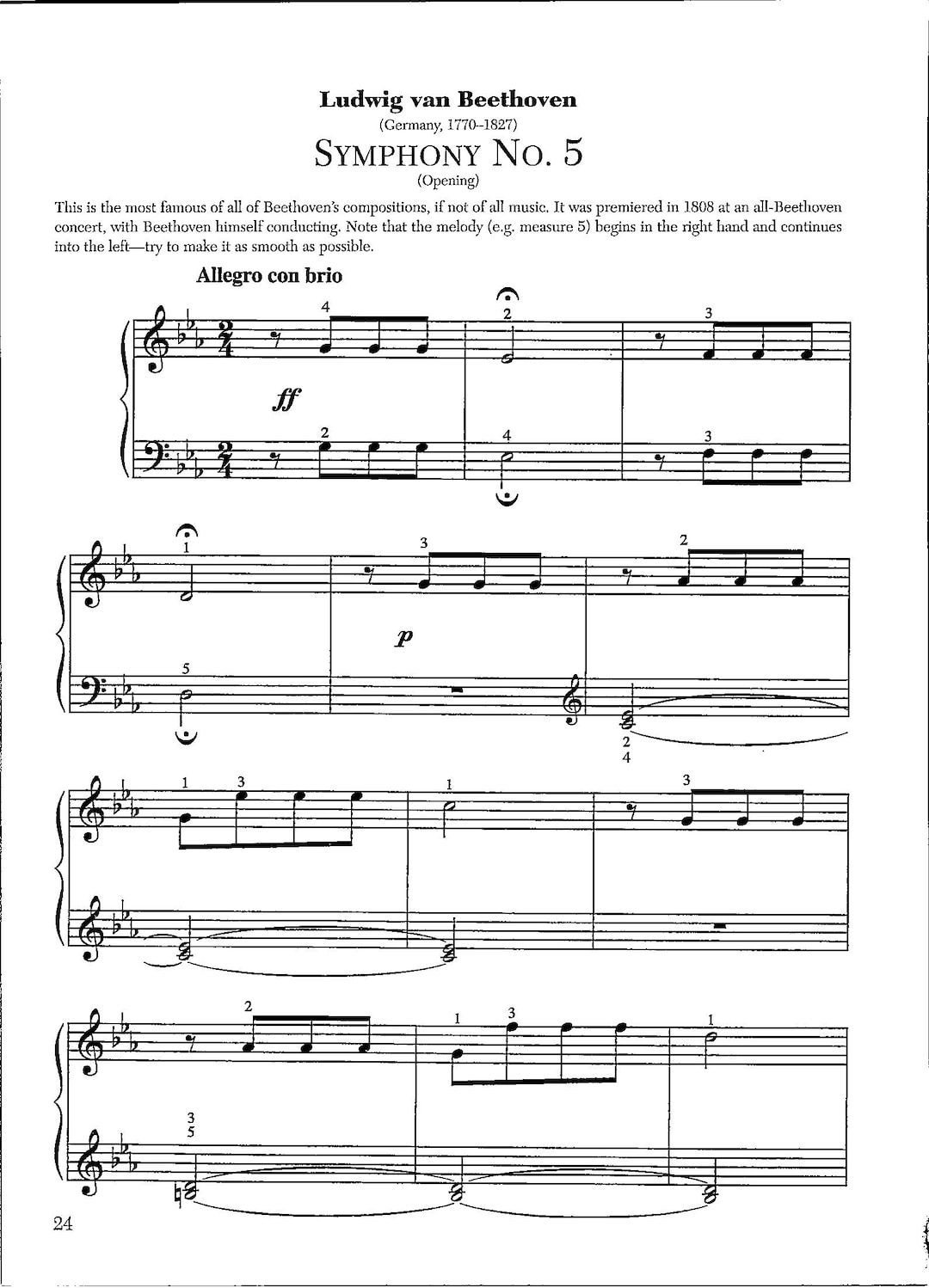 Symphony No. 5 by Ludwig Van Beethoven Digital Sheet Music - Beginner ...