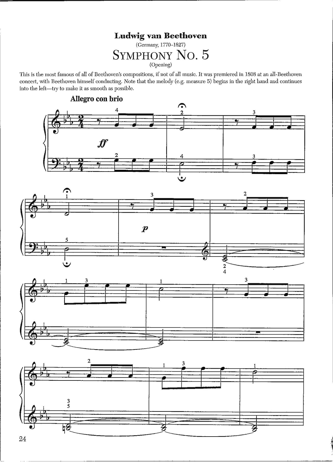 Symphony No. 5 by Ludwig Van Beethoven Digital Sheet Music - Beginner ...