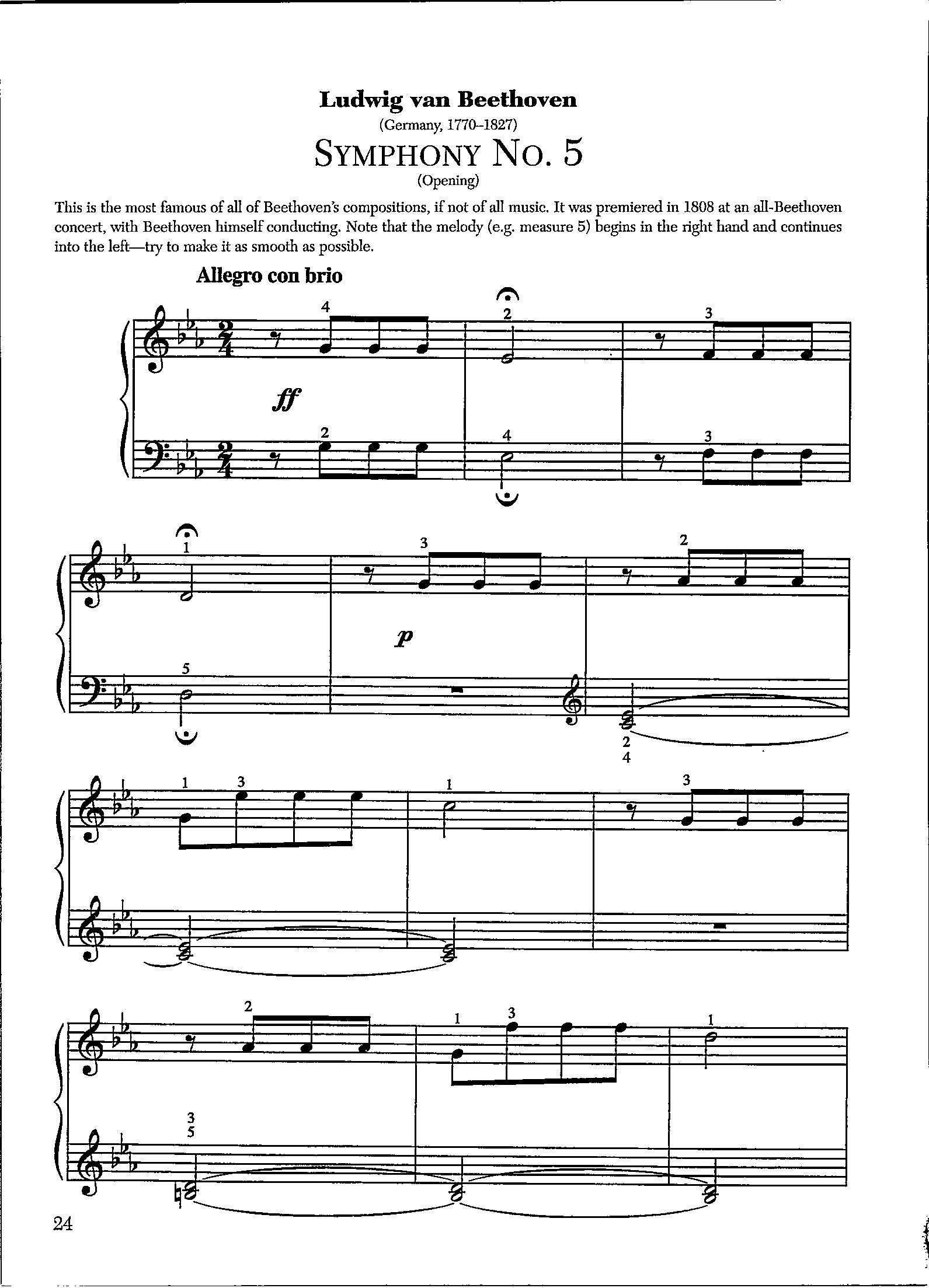 Symphony No. 5 by Ludwig Van Beethoven Digital Sheet Music - Beginner ...