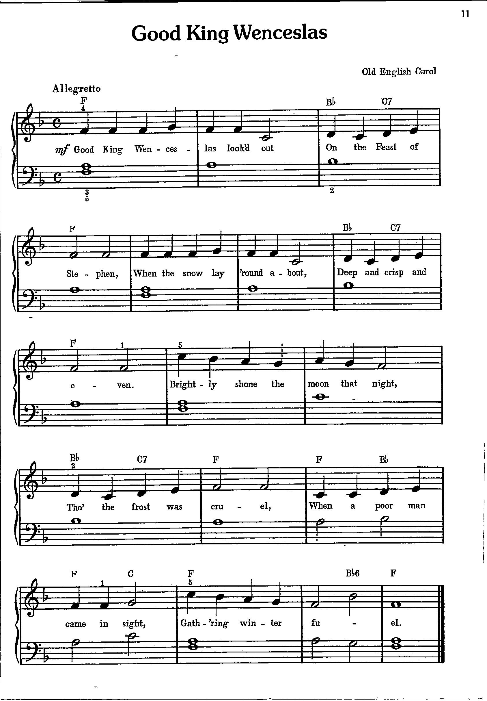 Good King Wenceslas - Digital Piano Sheet Music - Beginner Level Key of ...