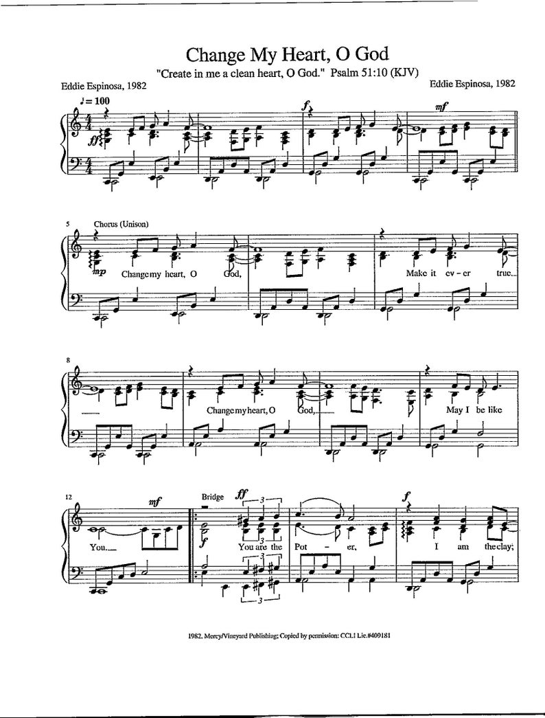Change My Heart O God - Digital Download Hymn Tune for Piano and Voice ...
