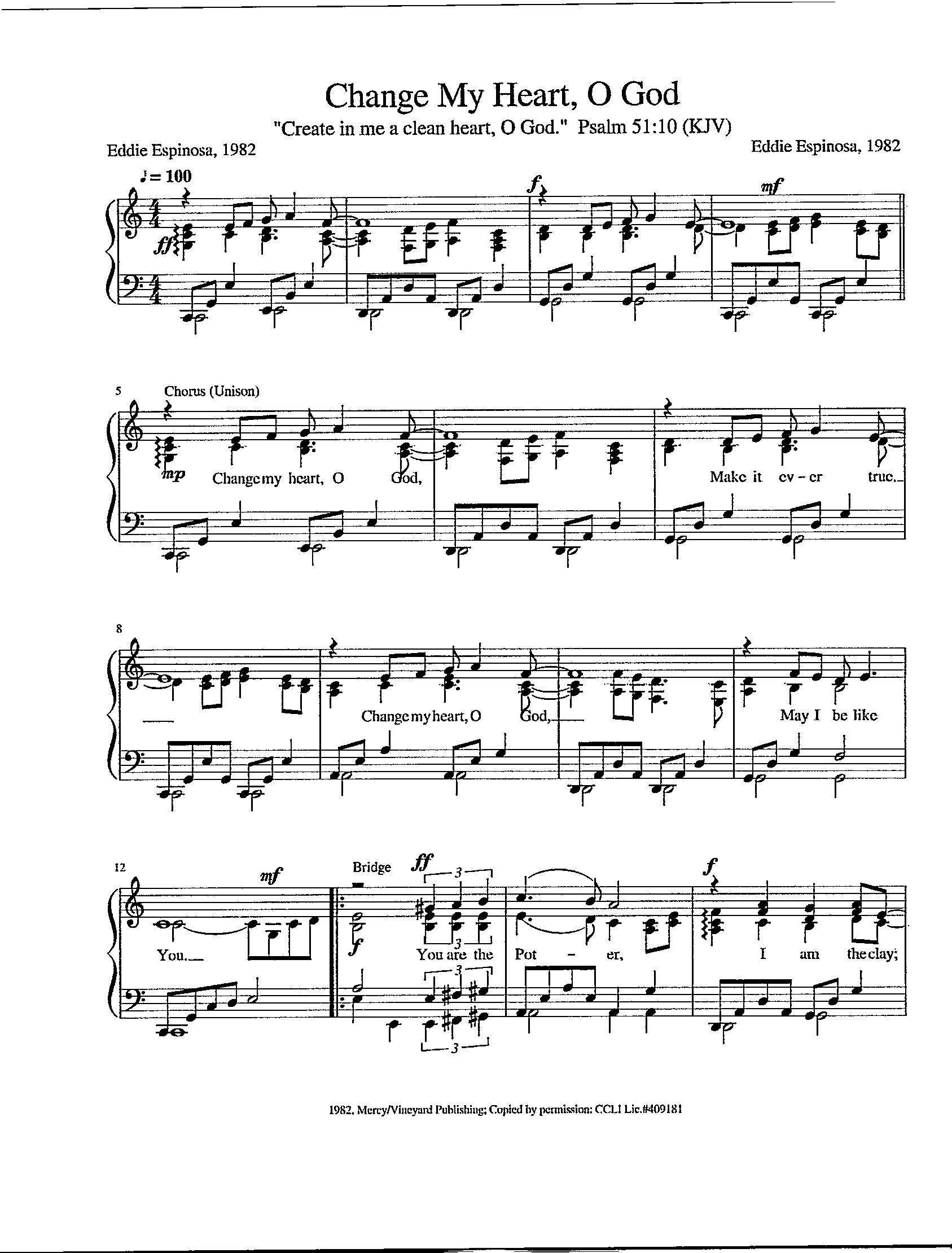 Change My Heart O God - Digital Download Hymn Tune for Piano and Voice ...