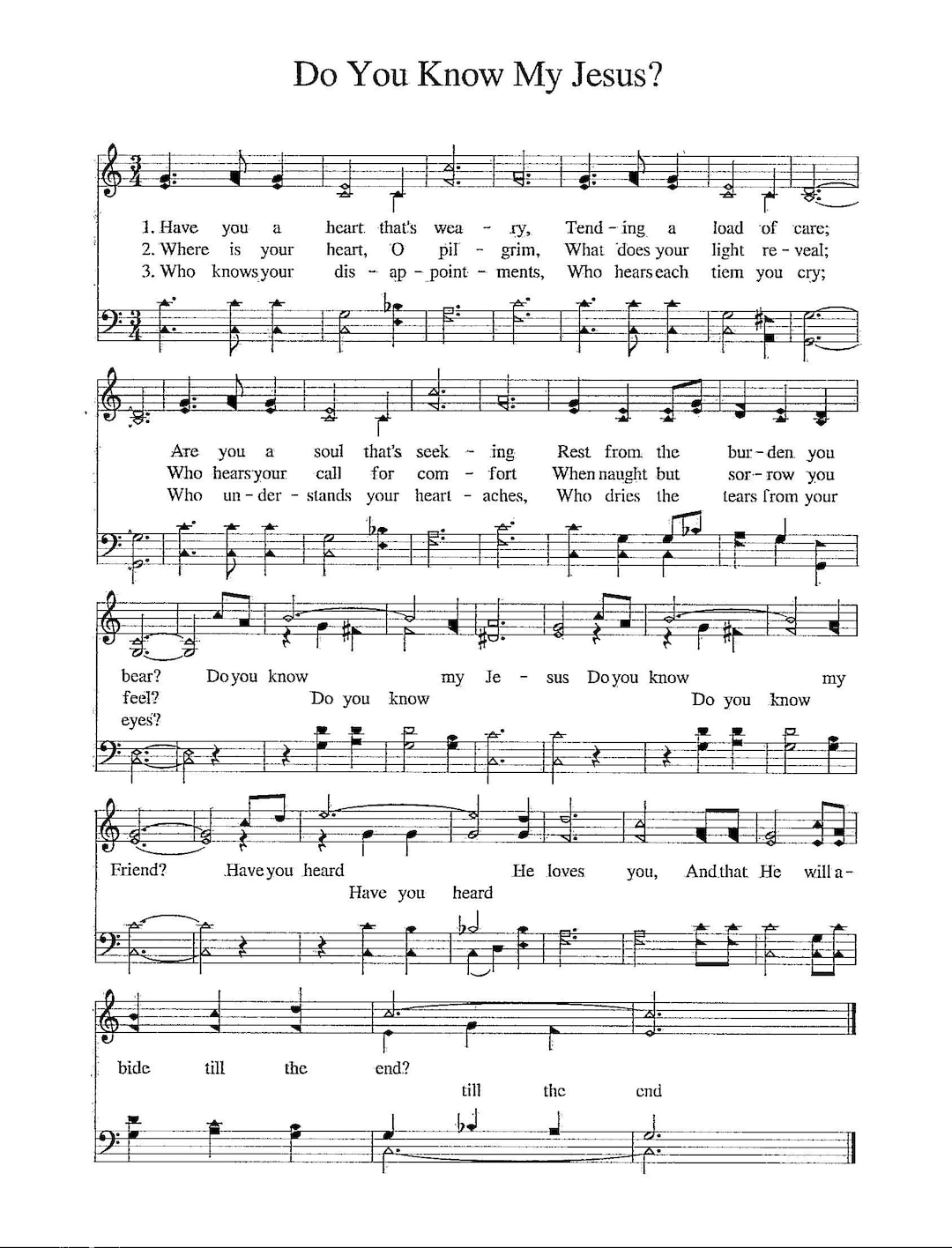 Do You Know My Jesus? - Printable Hymn Tune - Key of C With Lyrics - Etsy