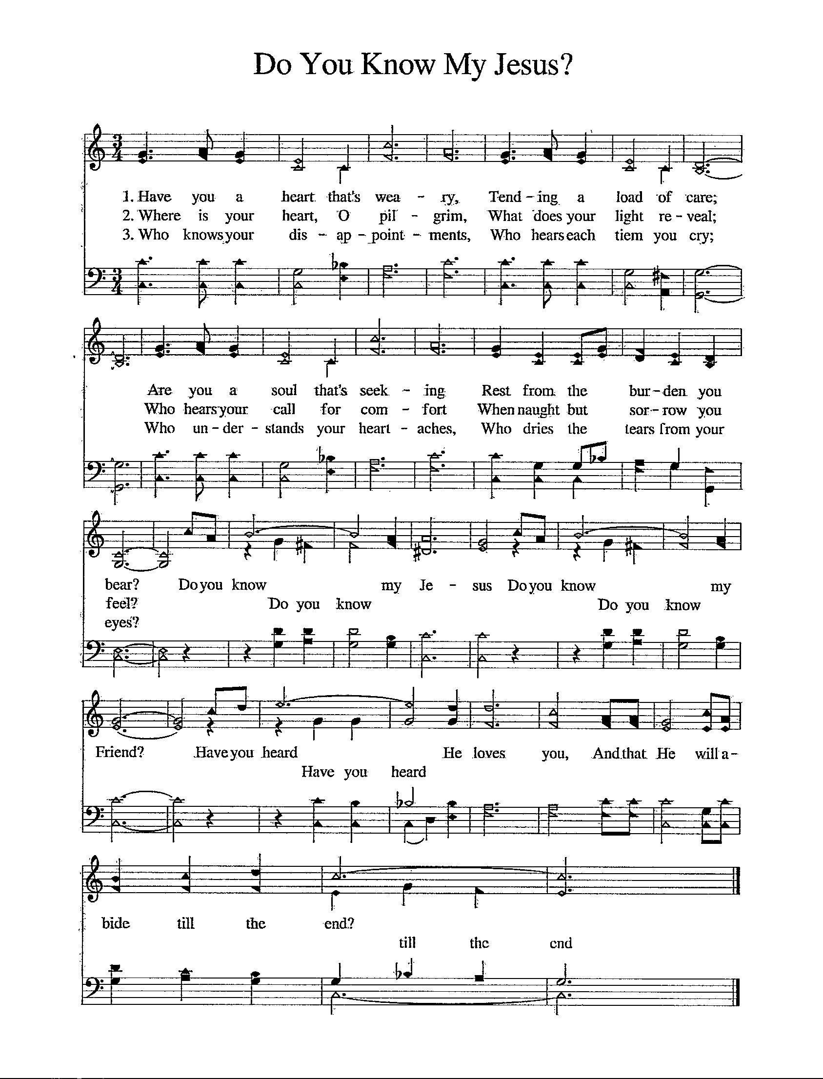 Do You Know My Jesus? - Printable Hymn Tune - Key of C With Lyrics - Etsy