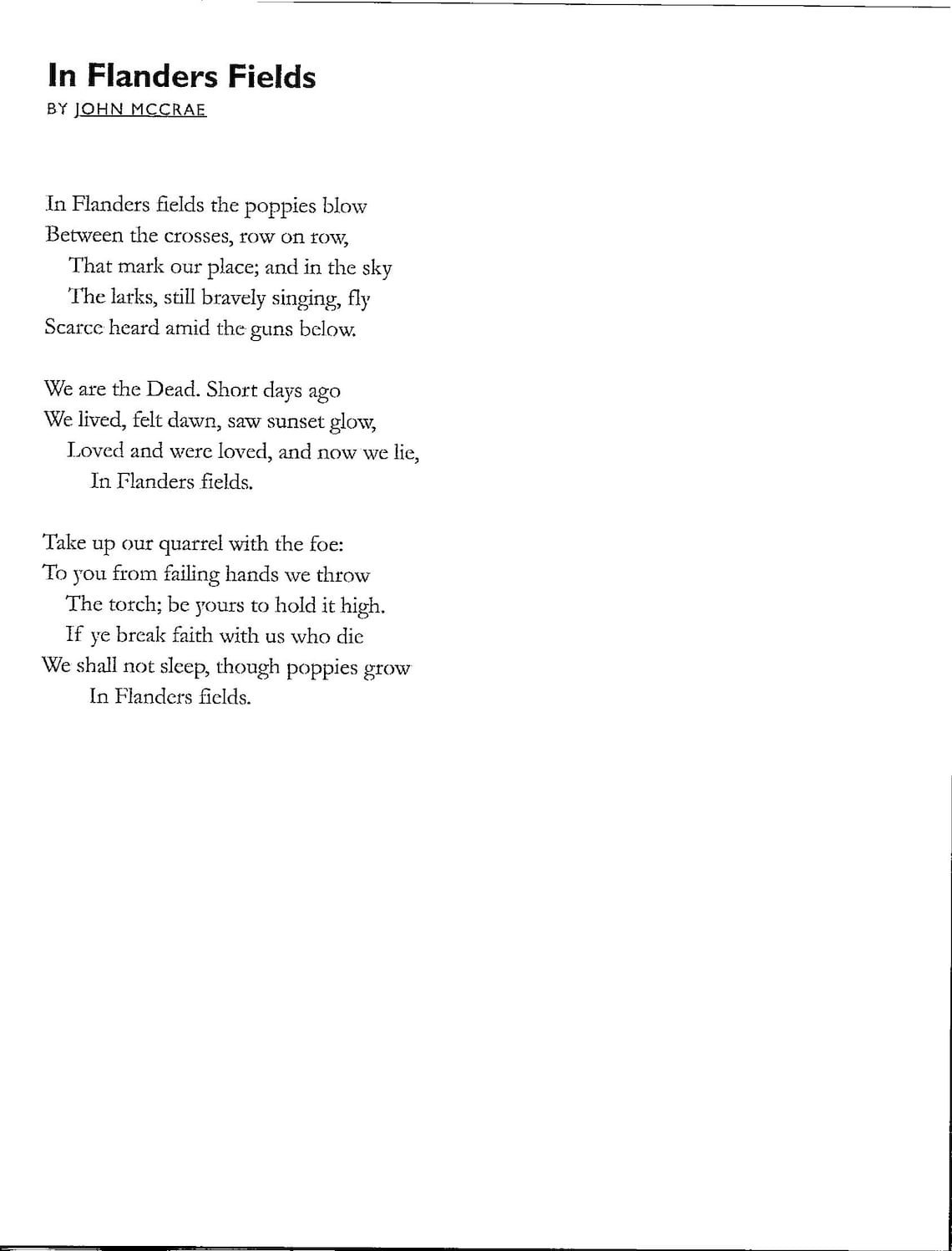 Poem - in Flanders Fields by John Mccrae - Digital Printable Poem - Etsy