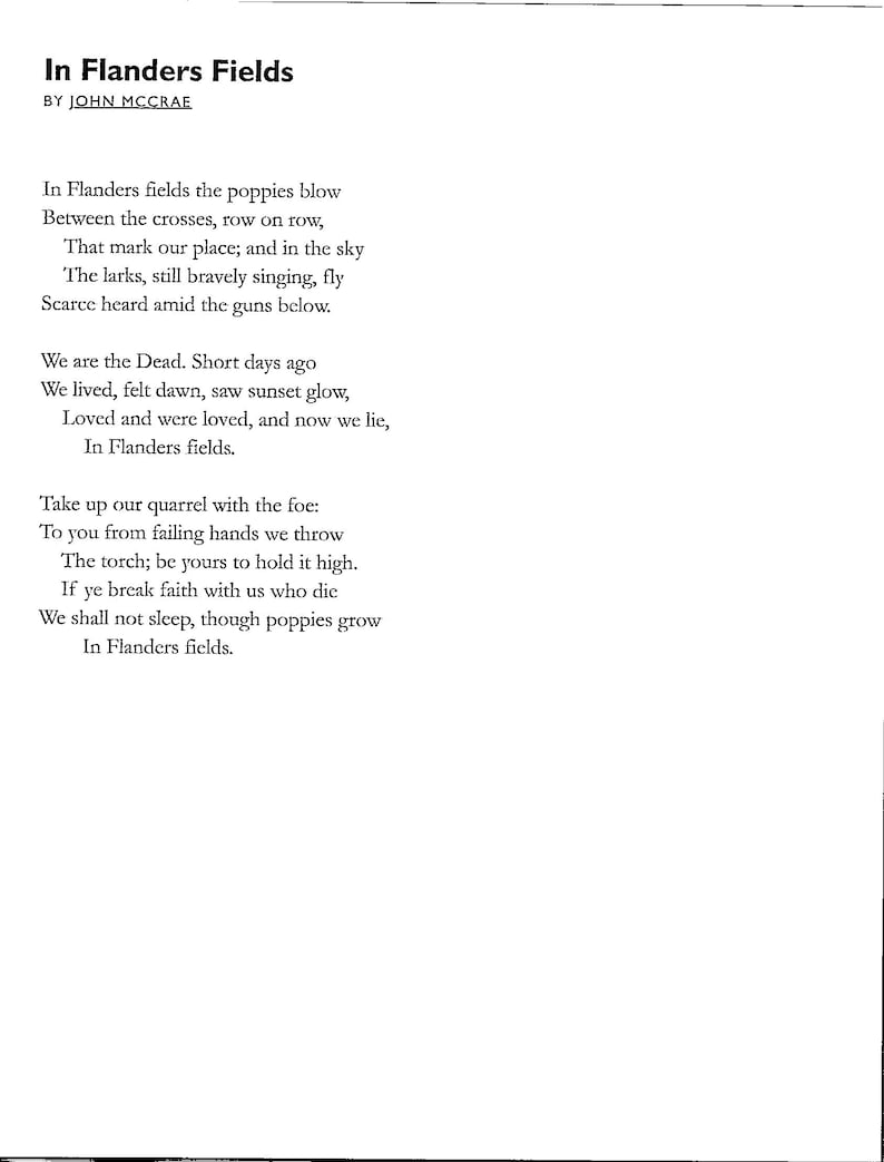 Poem - in Flanders Fields by John Mccrae - Digital Printable Poem - Etsy