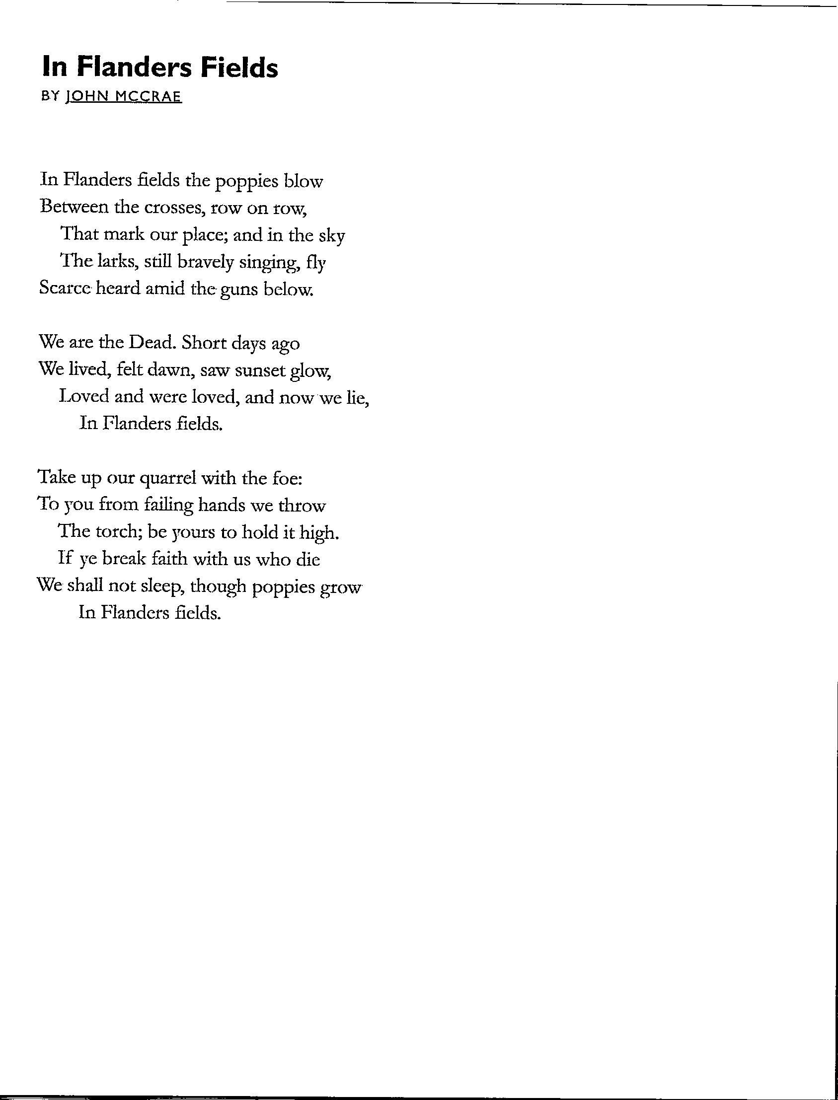 Poem - in Flanders Fields by John Mccrae - Digital Printable Poem - Etsy