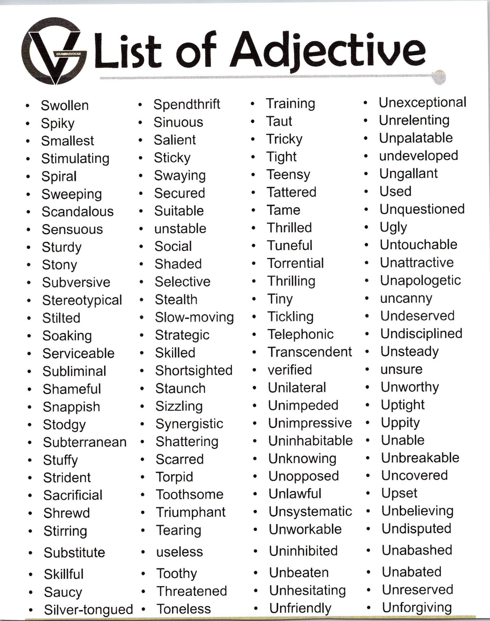 List of Adjectives for Students and Teachers - Intermediate Thru ...