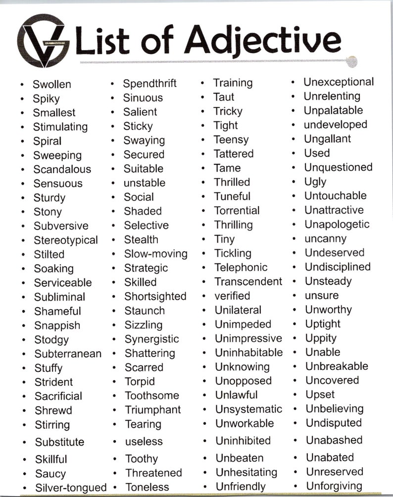 List of Adjectives for Students and Teachers - Intermediate Thru ...