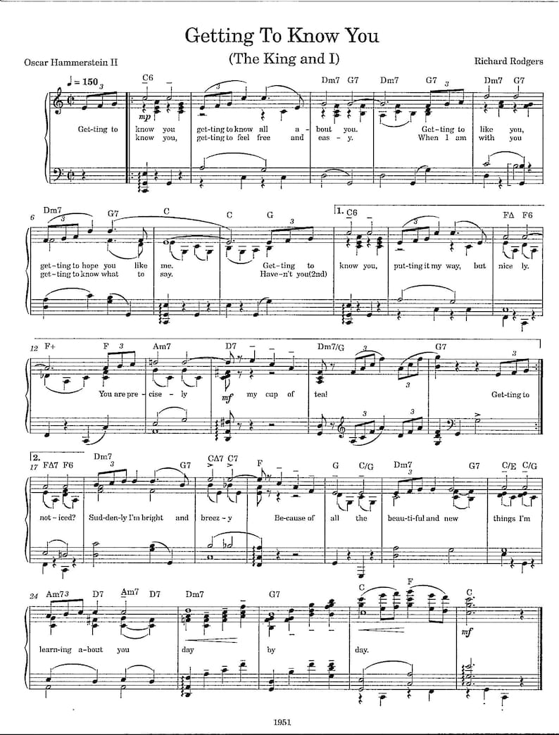 Getting to Know You - Digital Sheet Music From the King and I - Piano ...