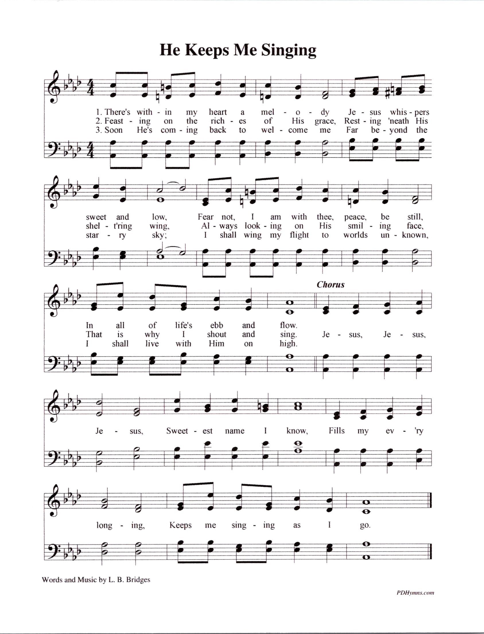 He Keeps Me Singing - Digital Hymn Tune Piano and Lyrics - Key of A ...